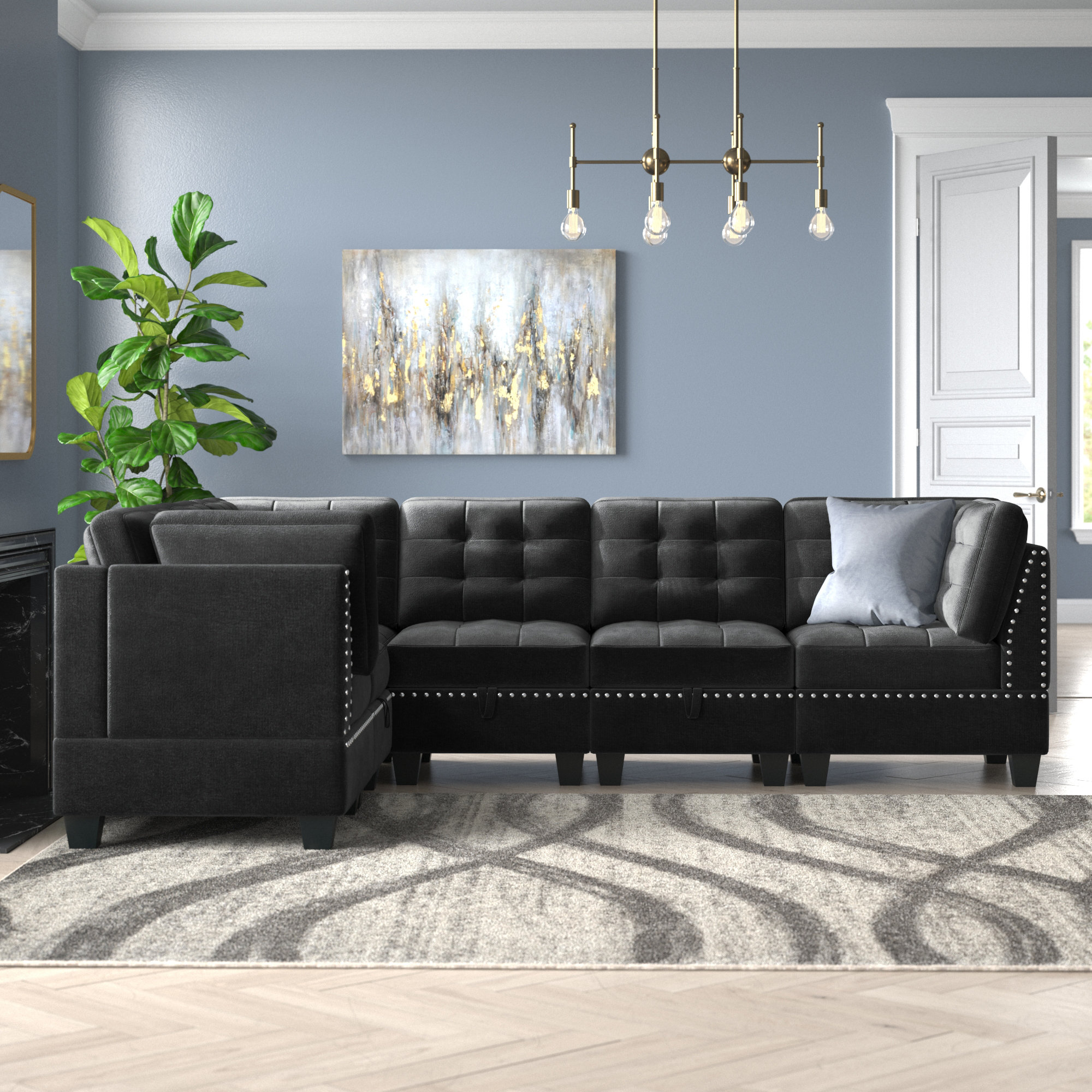 Willa Arlo™ Interiors Behm 116" Wide Reversible Corner Sectional, L shape Modular Sectional Sofa ...